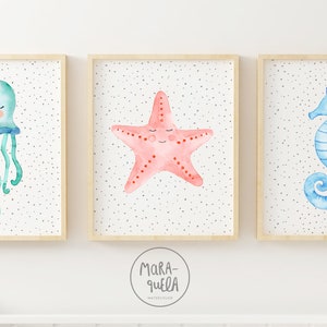 Marine Animals Set, Pastel Colors - Jellyfish, Starfish and Sea Horse ...