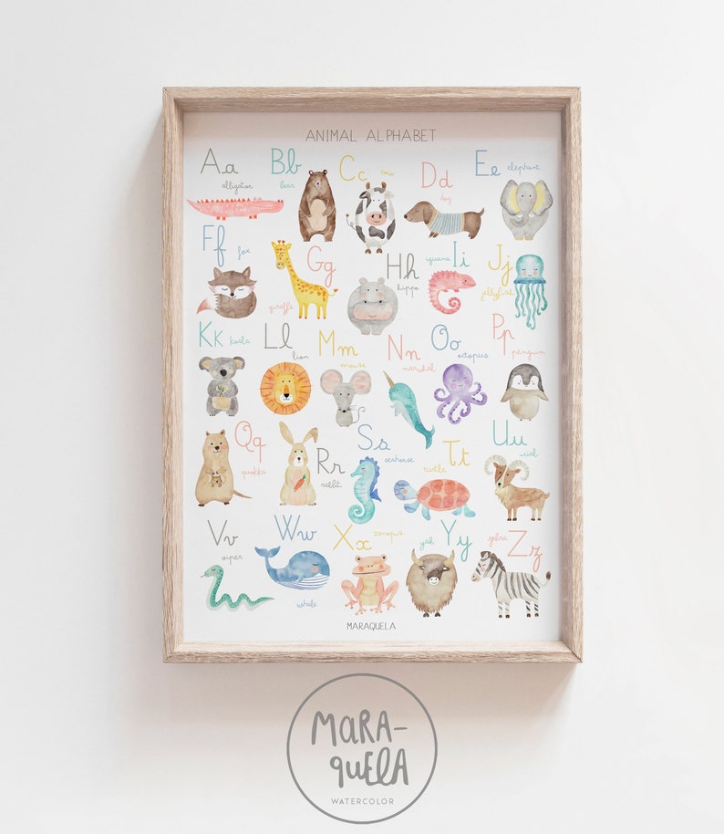 Animal ALPHABET - PRINTABLE Animal ABC Wall Art for Kids in Watercolor ...