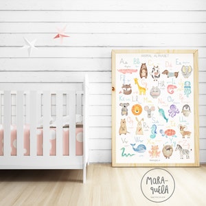 Animal ALPHABET - PRINTABLE Animal ABC Wall Art for Kids in Watercolor ...