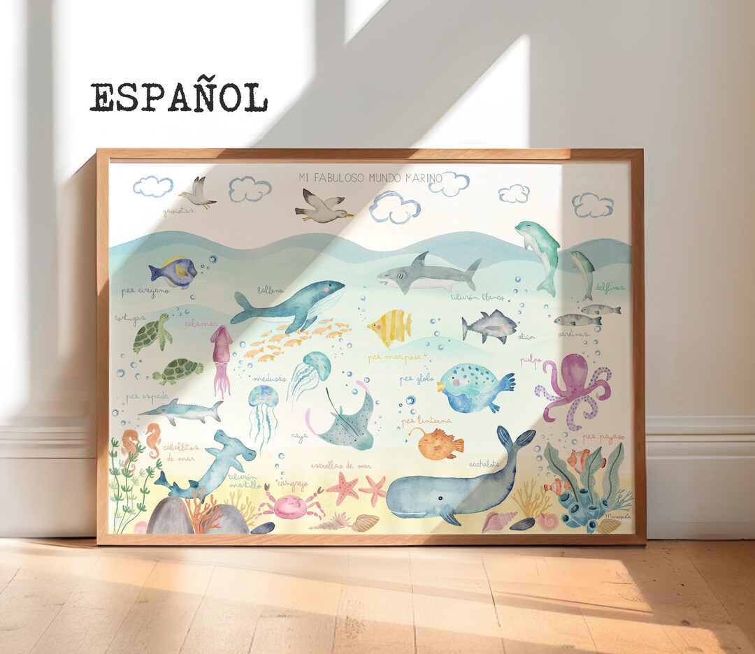 Marine Life Baby Decor | Ocean Animals Poster in SPANISH | Educational ...