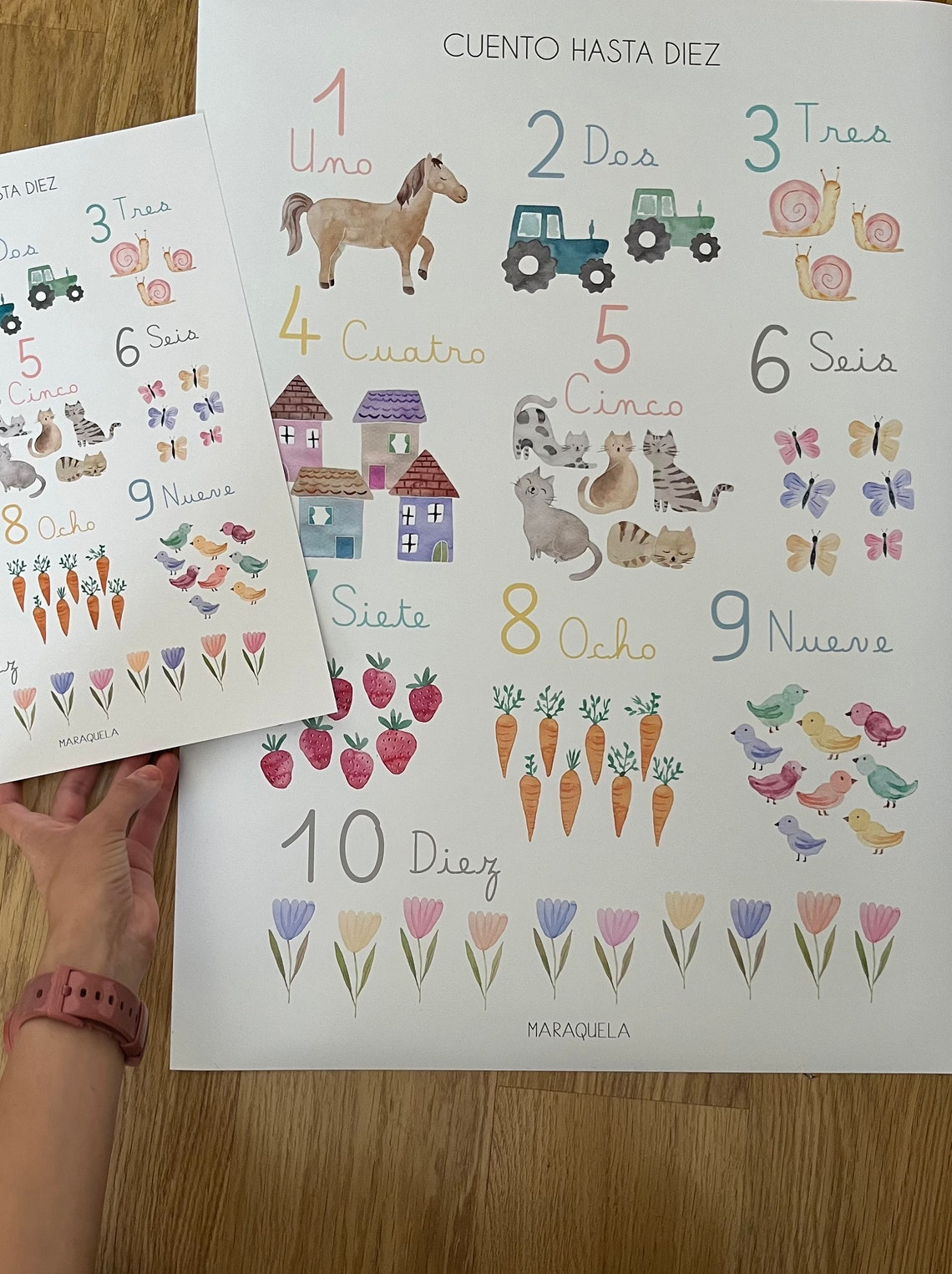 Cuenta Hasta Diez, Numbers Watercolor Illustration for Kids and Baby ...