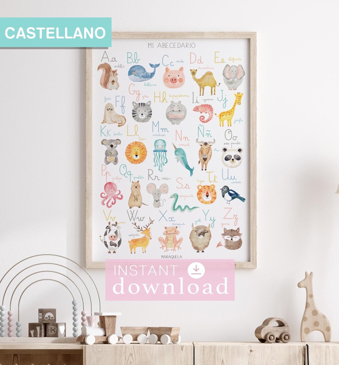 SPANISH Alphabet Poster PRINTABLE Animal ABC Wall Art for Kids in ...