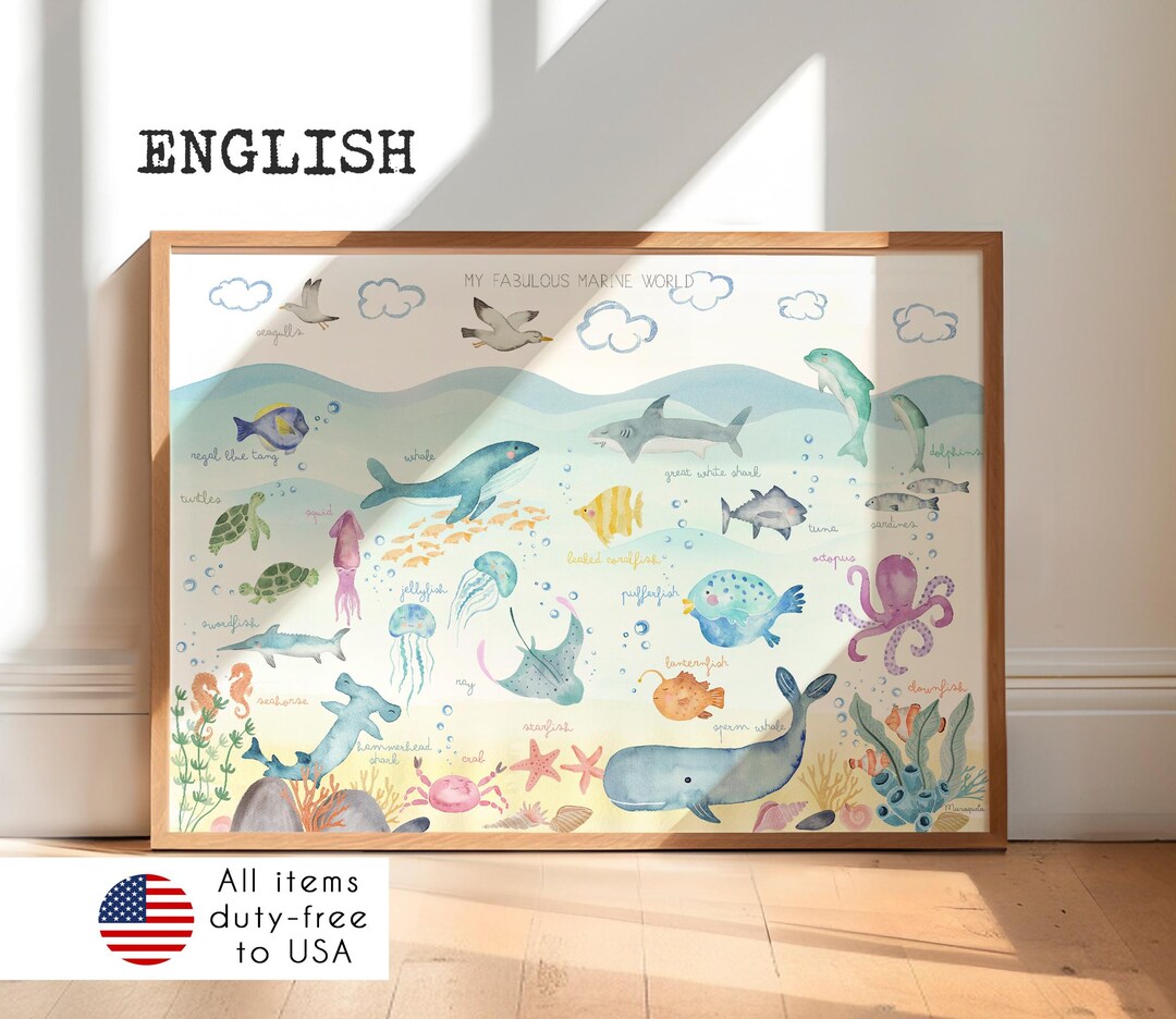 Marine Life Baby Decor | Ocean Animals Poster in ENGLISH | Educational ...