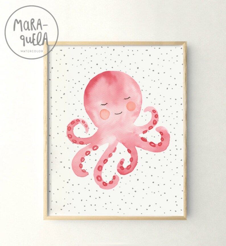 Watercolor Octopus - Octopus Illustration, in Watercolor, With Name ...