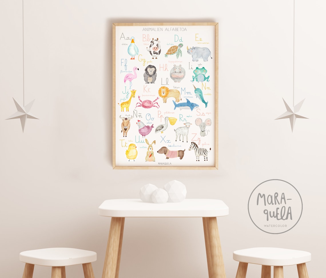 BASQUE Alphabet for Kids - Animalien Alfabetoa - EUSKERA Language - Etsy