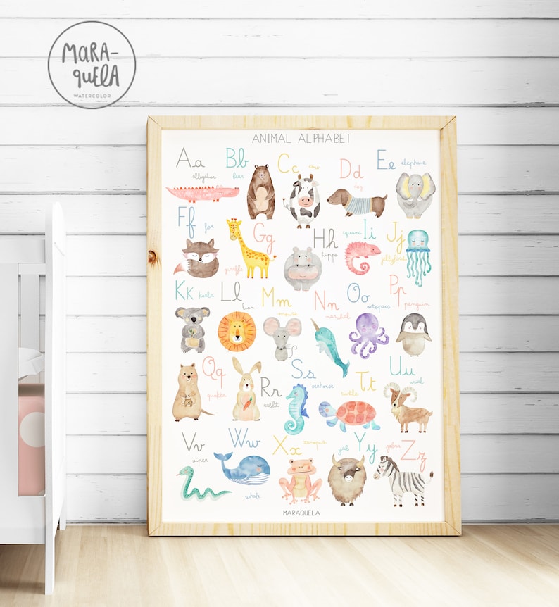 Animal ALPHABET - PRINTABLE Animal ABC Wall Art for Kids in Watercolor ...