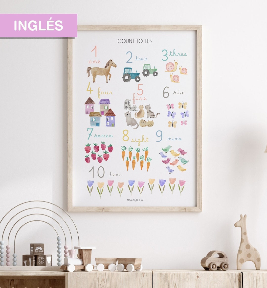 Count to Ten - Numbers Watercolor Illustration for Kids and Baby Decor ...