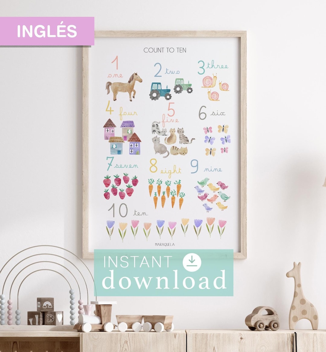 PRINTABLE Numbers Poster in ENGLISH - Numbers Watercolor for Instant ...