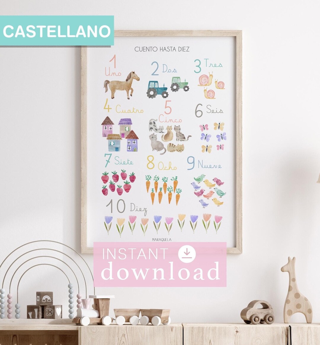 PRINTABLE Numbers Poster in Spanish - Numbers Watercolor for Instant ...