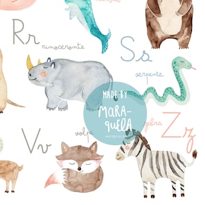 ITALIAN Alphabet for Kids - Alphabet Poster of Lovely Animals in ...