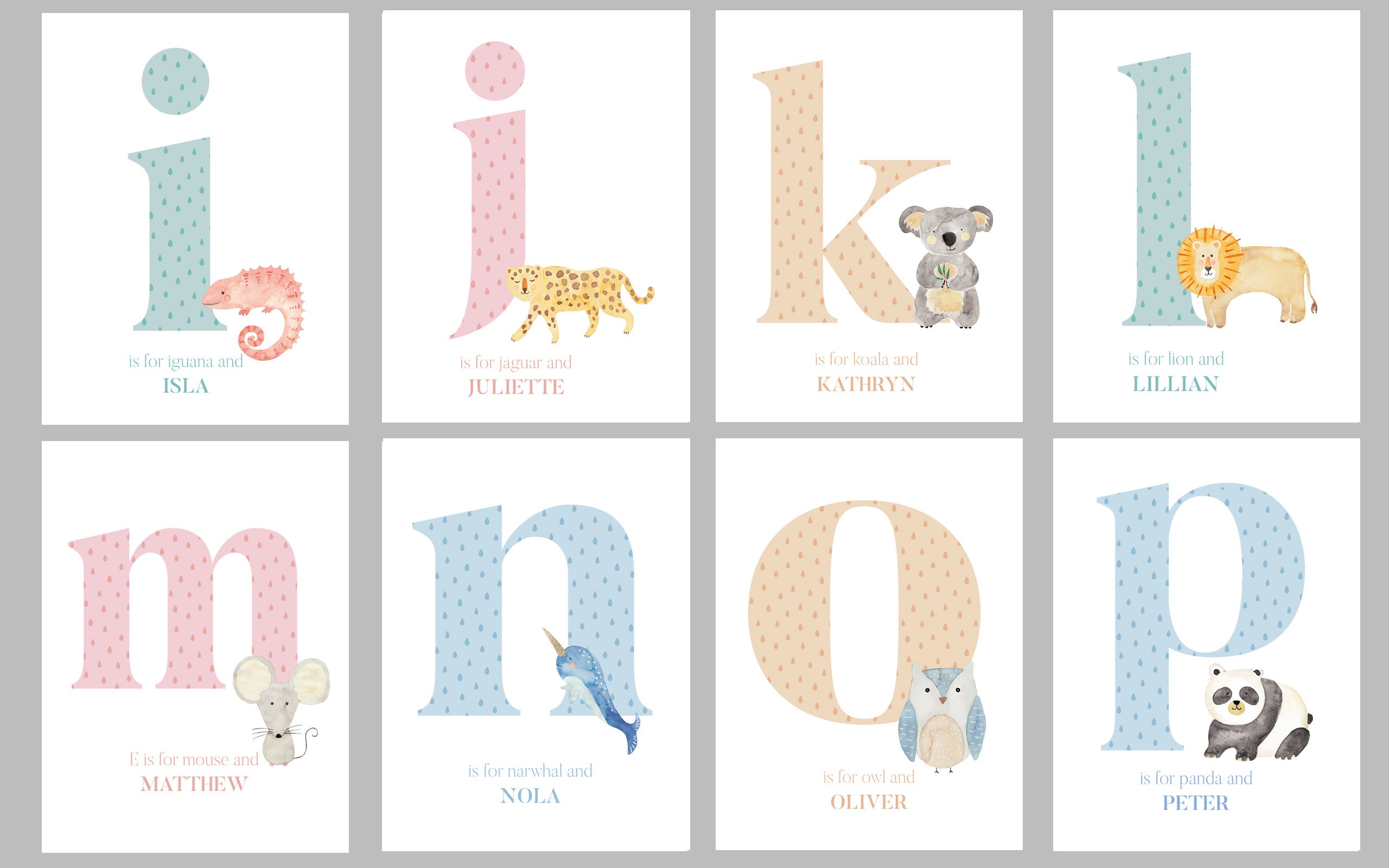 Nursery INITIAL - ENGLISH - Personalized Letter With Animal for Baby ...