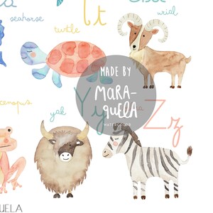Animal ALPHABET - PRINTABLE Animal ABC Wall Art for Kids in Watercolor ...