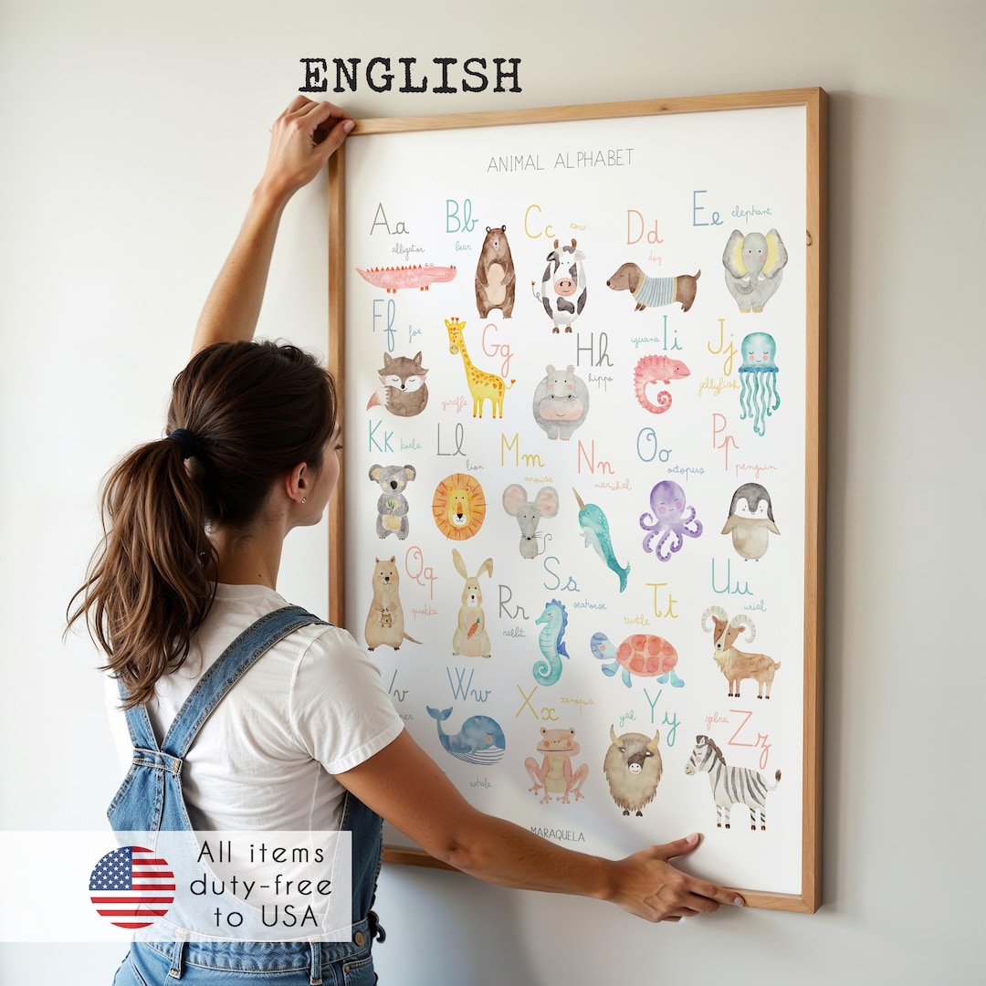 Animal Alphabet Poster – Montessori ABC Print, Hand-painted Watercolor ...