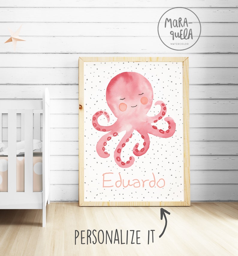 Watercolor Octopus - Octopus Illustration, in Watercolor, With Name ...