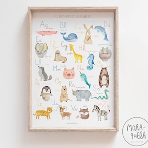 ITALIAN Alphabet for Kids - Alphabet Poster of Lovely Animals in ...