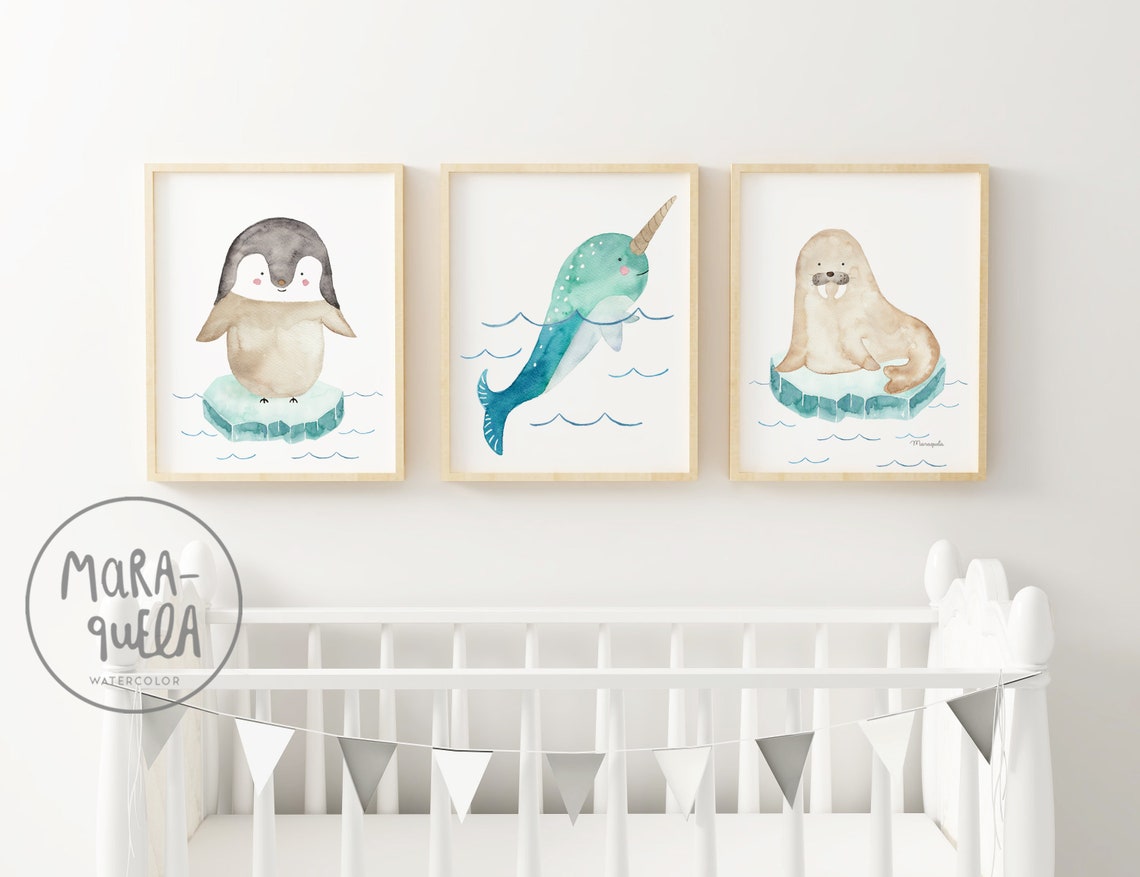 ARCTIC Animals Penguin Narwhal and Walrus. Illustrations in | Etsy