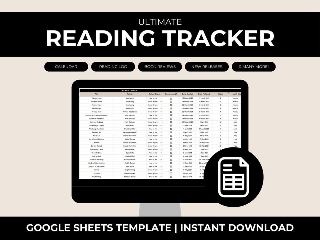 Ultimate Reading Journal, Google Sheets Template, Reading Tracker ...