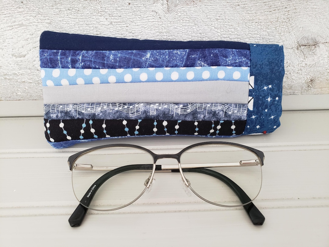 Blue Eyeglass Case, Blue Hues Patch Work, Reading Glasses Case ...