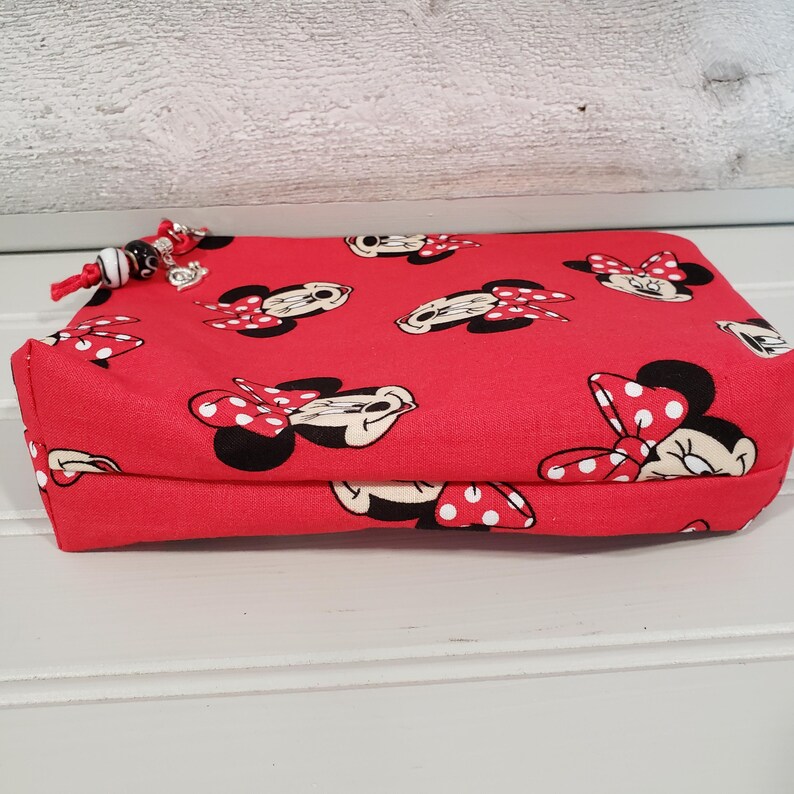 Minnie Red Polka Dot Bow Zipper Pouch, Handmade Cosmetic Bag, Travel ...