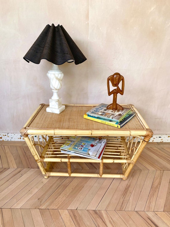 Vintage Bamboo Woven Cane Coffee Table With Lower Shelf and Lattice Work Side Etsy