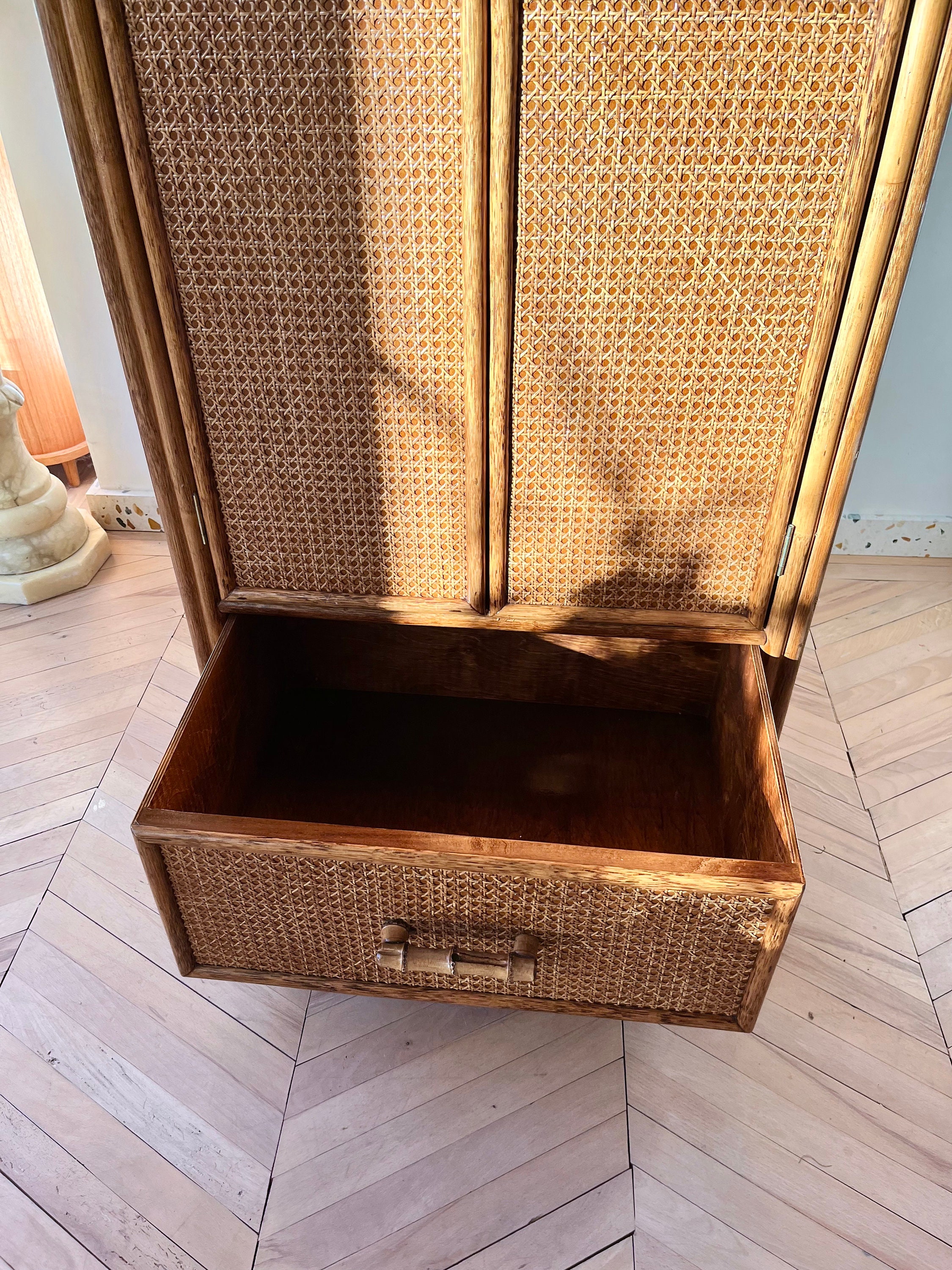 Vintage Angraves Woven Cane Wardrobe With Faux Bamboo Handles - Etsy UK