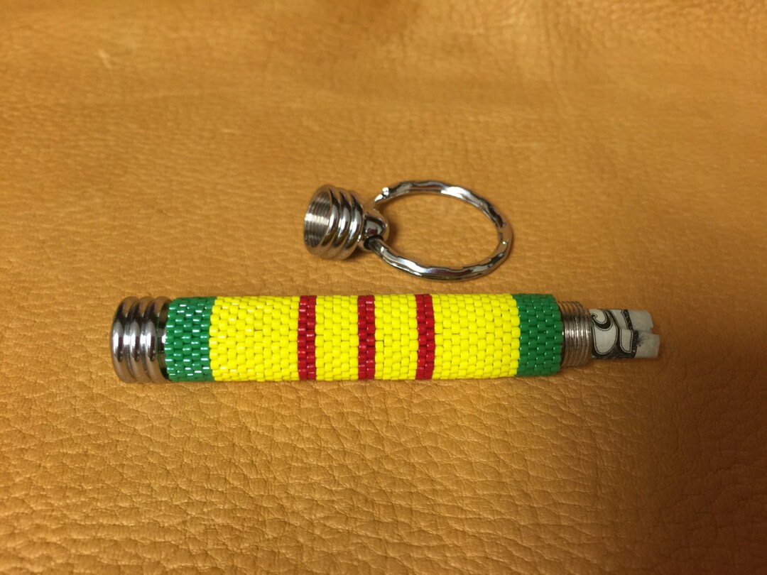 Hidden Compartment Keychain With Peyote Beaded Vietnam Service Ribbon ...