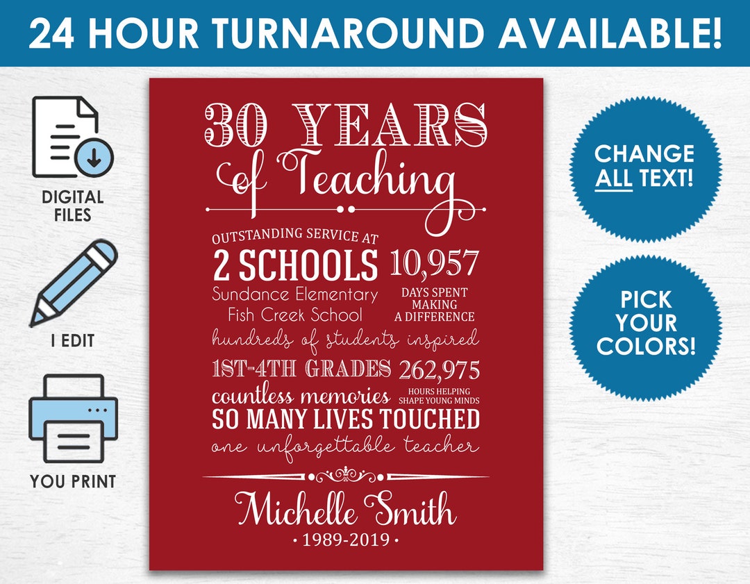 Teacher Retirement Gift - Printable DIGITAL FILE - Personalized Print ...