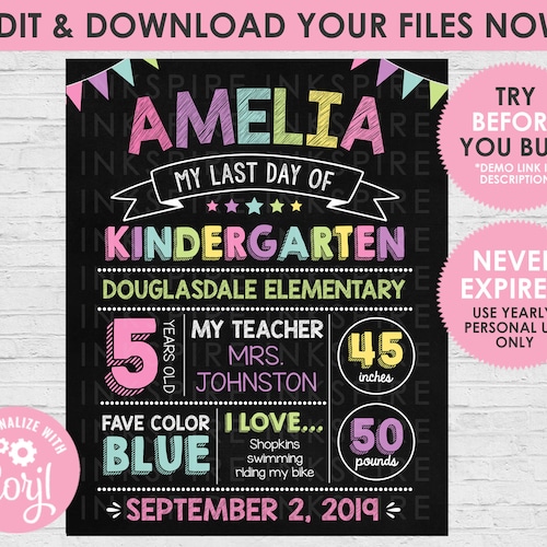 Editable First Day of School Poster DIGITAL FILE Printable - Etsy