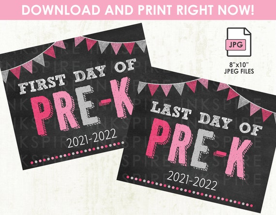 Printable First and Last Day of Pre-K Signs INSTANT DOWNLOAD | Etsy