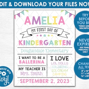 First Day of School Chalkboard Sign Editable DIGITAL FILE Girls Pastel ...