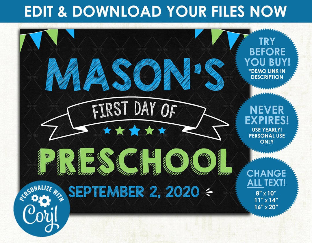 Editable Reusable First Day of School Poster - DIGITAL FILE - Printable ...