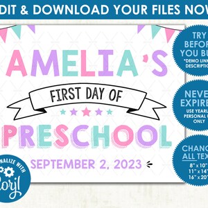 Editable First Day of School Poster - DIGITAL FILE - Printable Pink ...