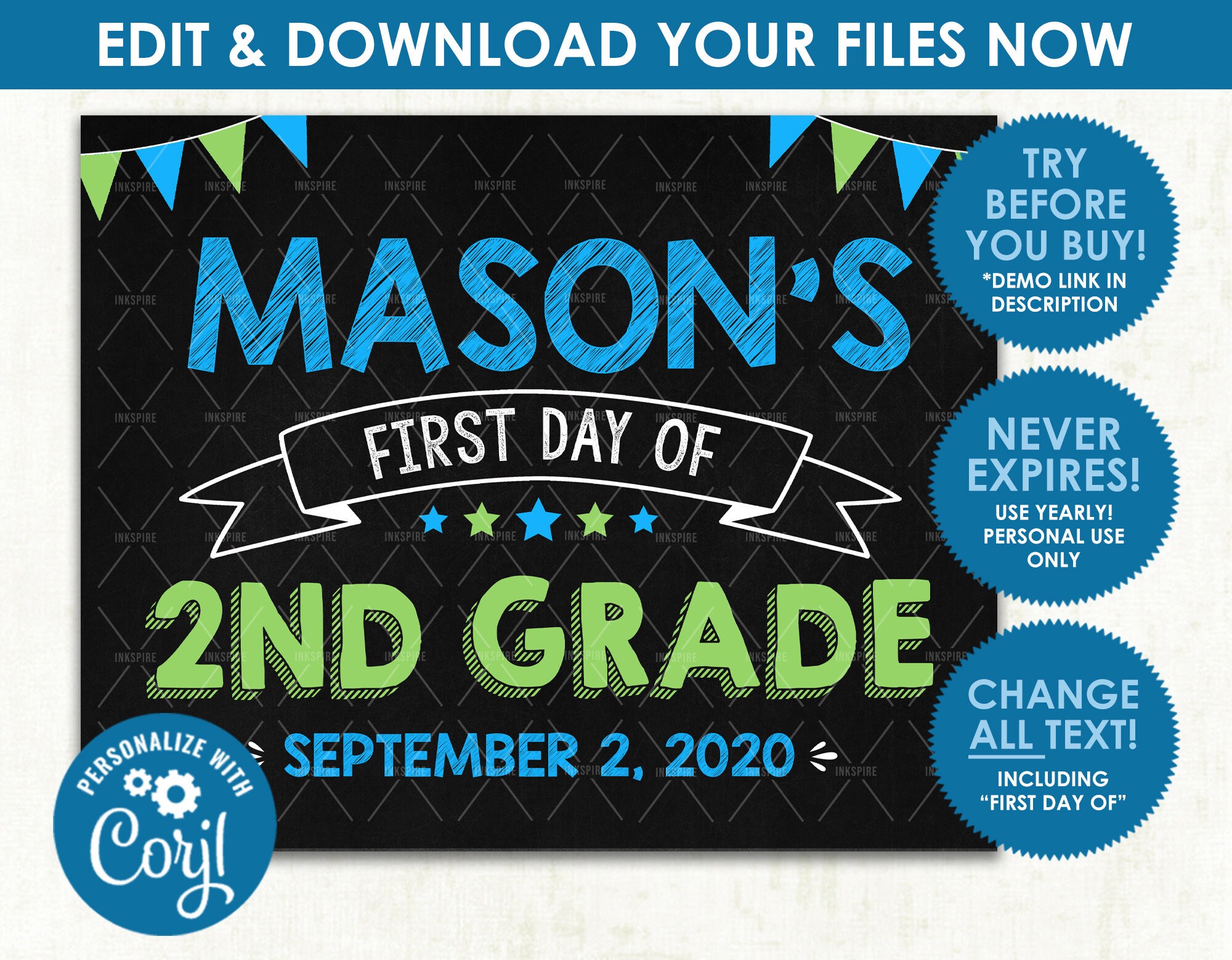 Editable Reusable First Day of School Poster DIGITAL FILE - Etsy