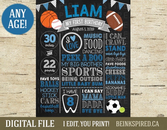 Sports Birthday Board Printable DIGITAL FILE Baseball | Etsy