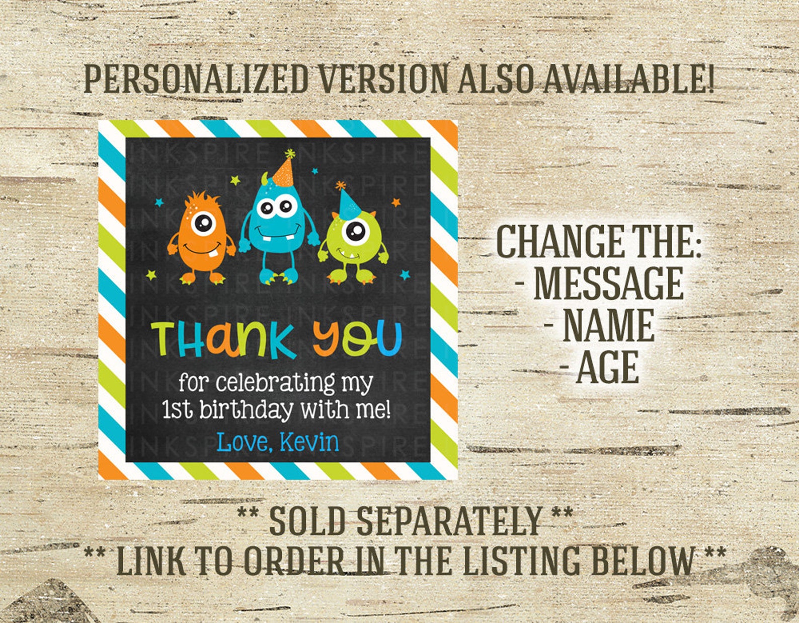 Monster Thank You Tag, Printable Monster Birthday Party Thank You Favor ...