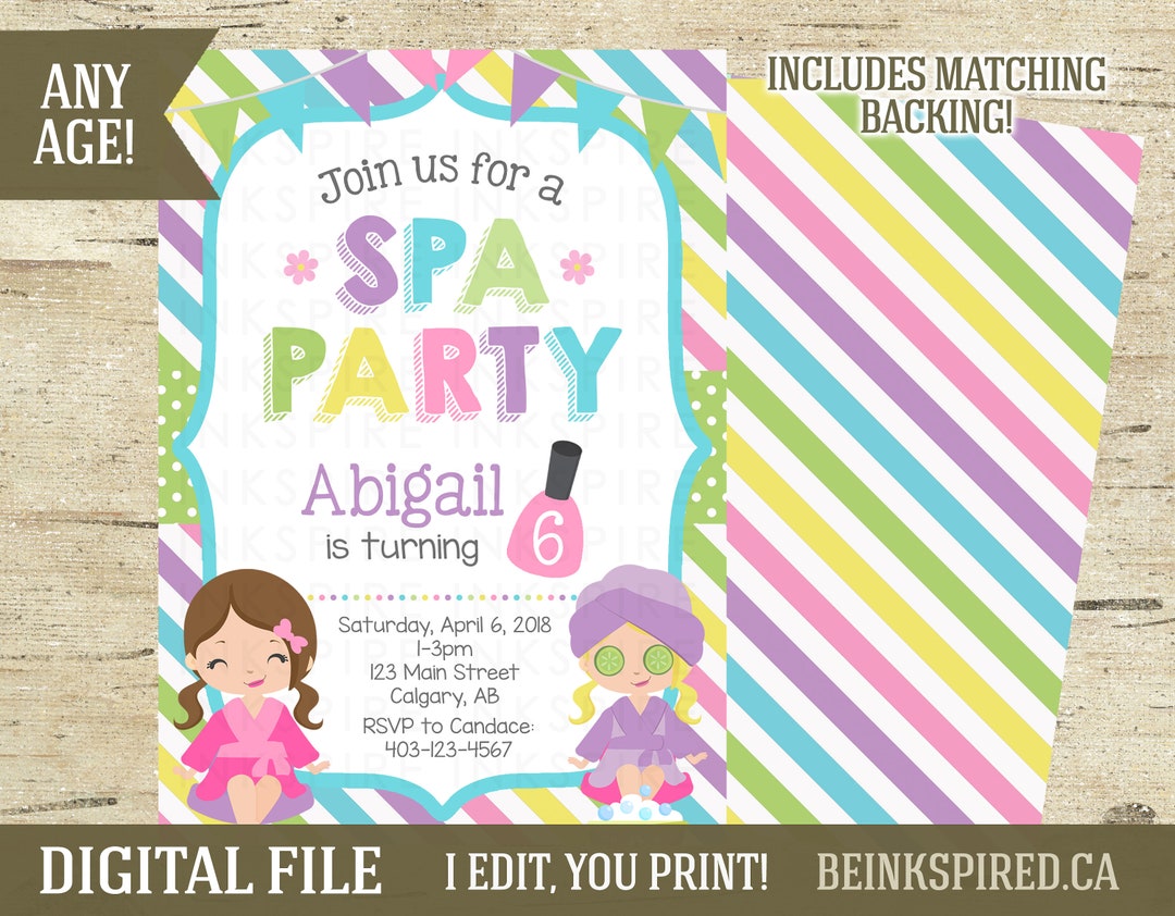 Spa Invitation, Spa Party, Spa Birthday, Spa Party Invite Invitation ...