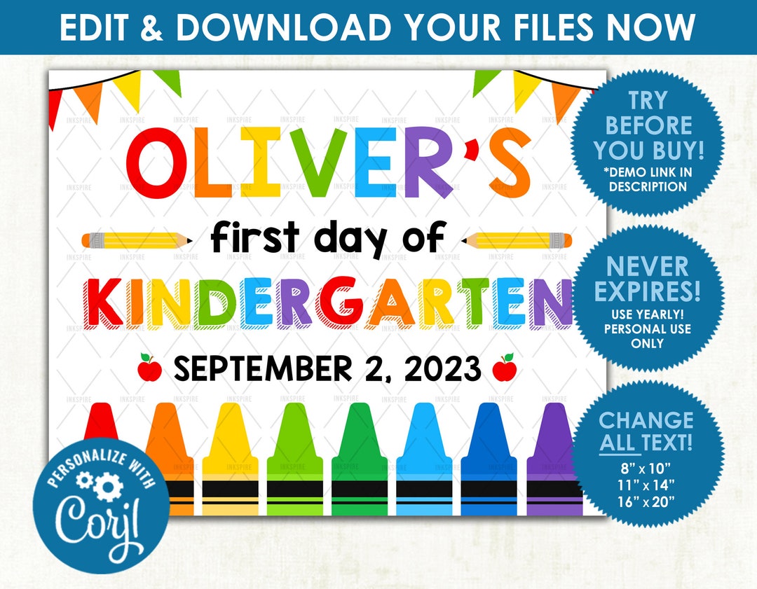 Editable First Day of School Poster - DIGITAL FILE - Printable Rainbow ...