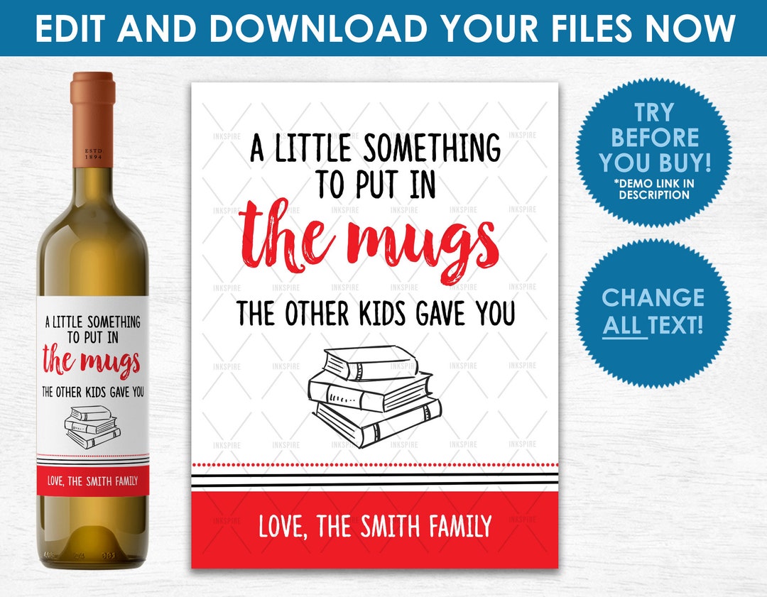 EDITABLE Funny Teacher Wine Label Teacher Appreciation Gift - Etsy