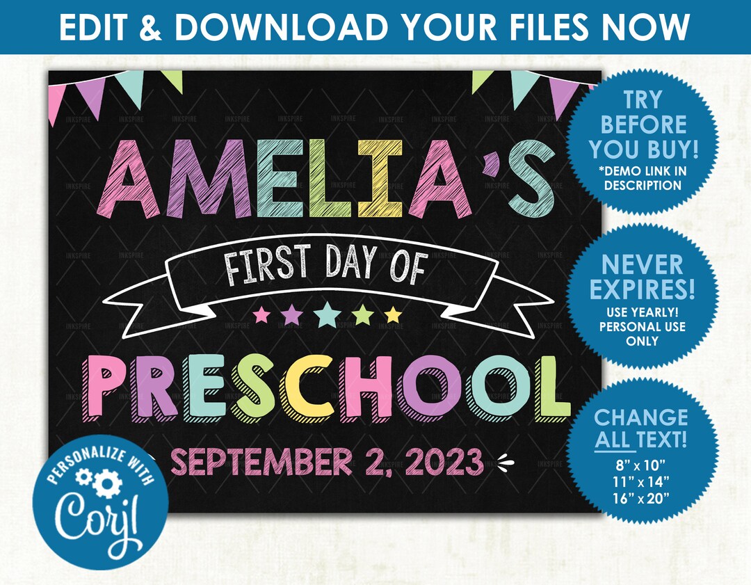 Editable First Day of School Poster DIGITAL FILE Printable Pastel Girls ...