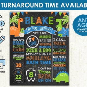 Dinosaur Birthday Board - Printable DIGITAL FILE - Orange, Green & Blue ...