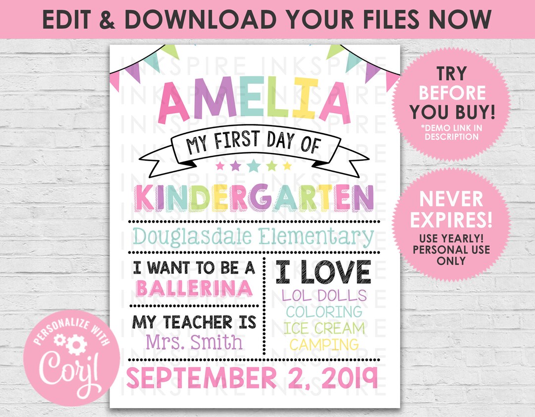 First Day of School Chalkboard Sign Editable DIGITAL FILE - Etsy