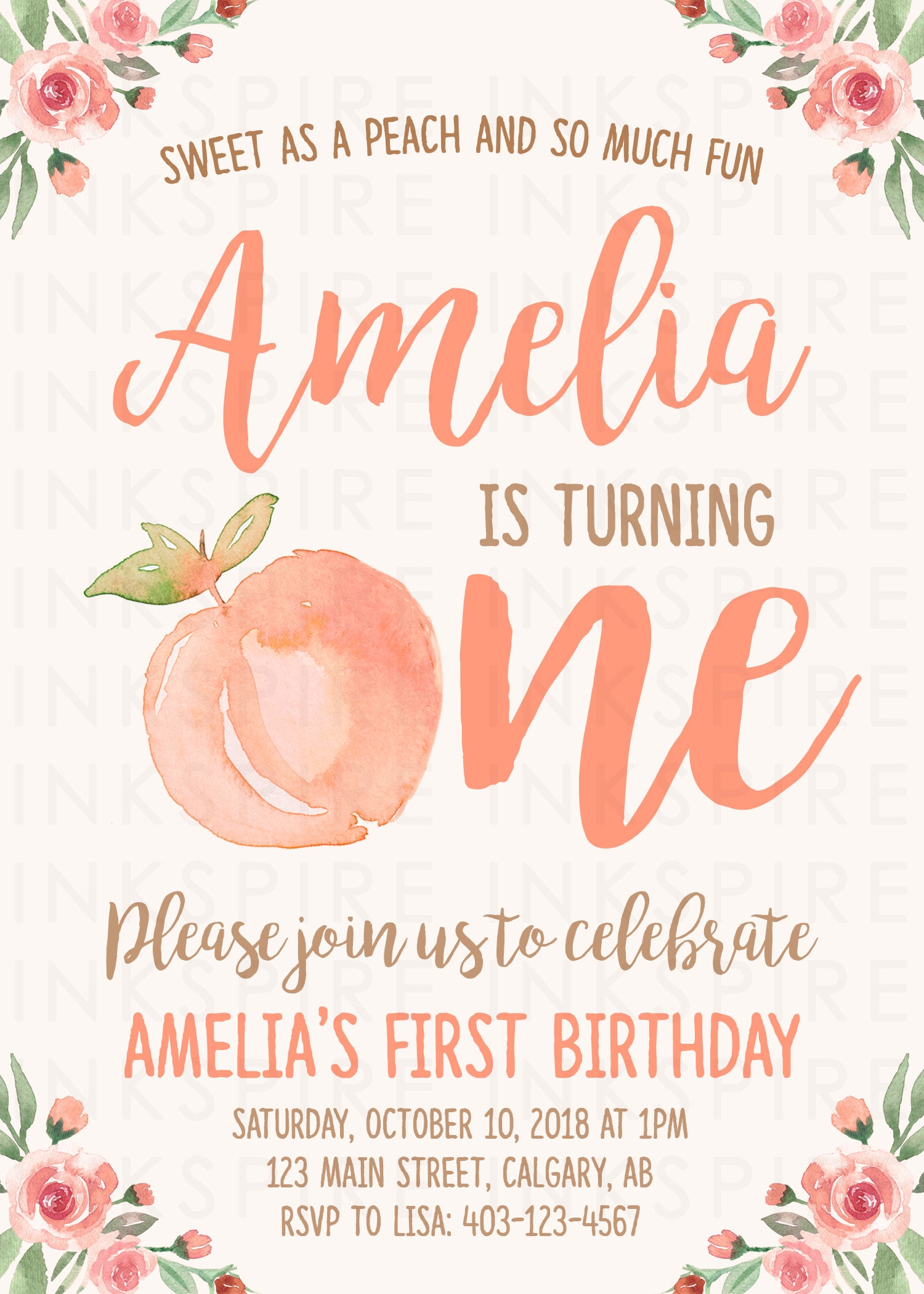 Peach Birthday Invitation - Printable DIGITAL FILE - Sweet as a Peach ...