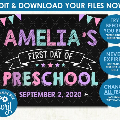 Editable First Day of School Poster DIGITAL FILE Printable - Etsy Australia