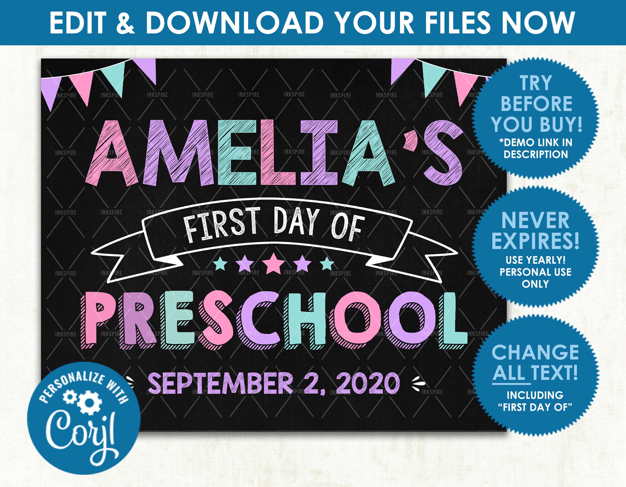 Editable First Day of School Poster DIGITAL FILE Printable - Etsy
