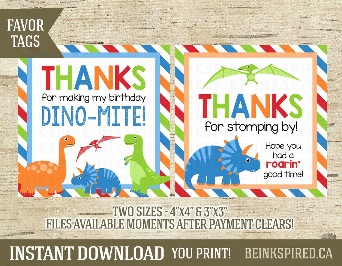 Dinosaur Favor Tags Dinosaur Birthday Dinosaur Party - Etsy