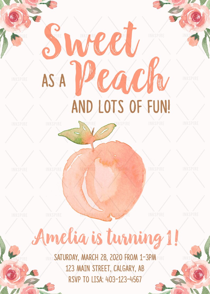 Peach Birthday Invitation - Printable DIGITAL FILE - Sweet as a Peach ...