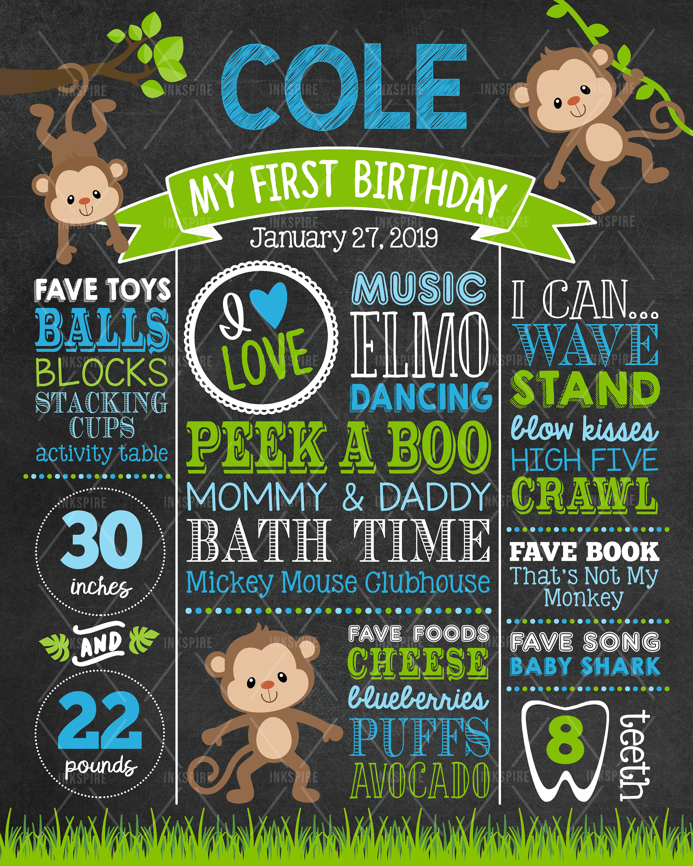 Monkey Birthday Chalkboard Printable DIGITAL FILE Girl - Etsy