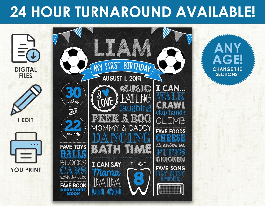 Blue Soccer Milestone Sign - Printable DIGITAL FILE - Soccer First ...