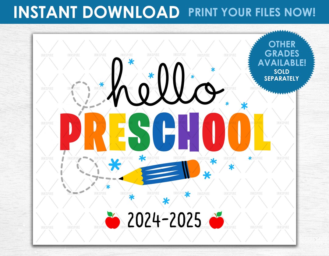 Printable First Day of Preschool Sign - INSTANT DOWNLOAD - Rainbow ...