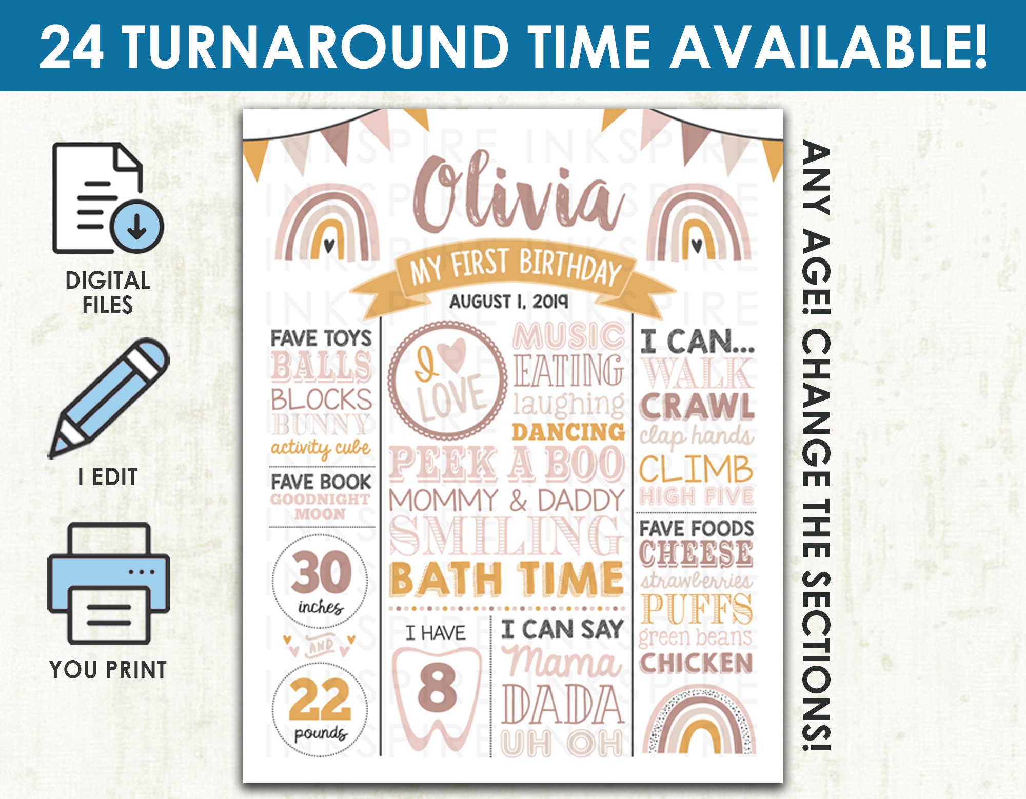 Boho Rainbow Birthday Chalkboard Sign Muted Modern Bohemian Rainbow ...